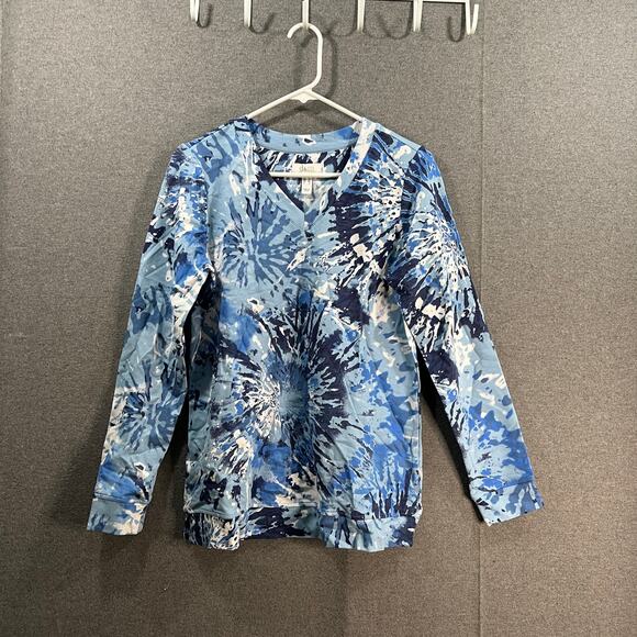 Denim&Co | Tops | Denim Co Active Printed Terry Vneck Pullover Blue ...